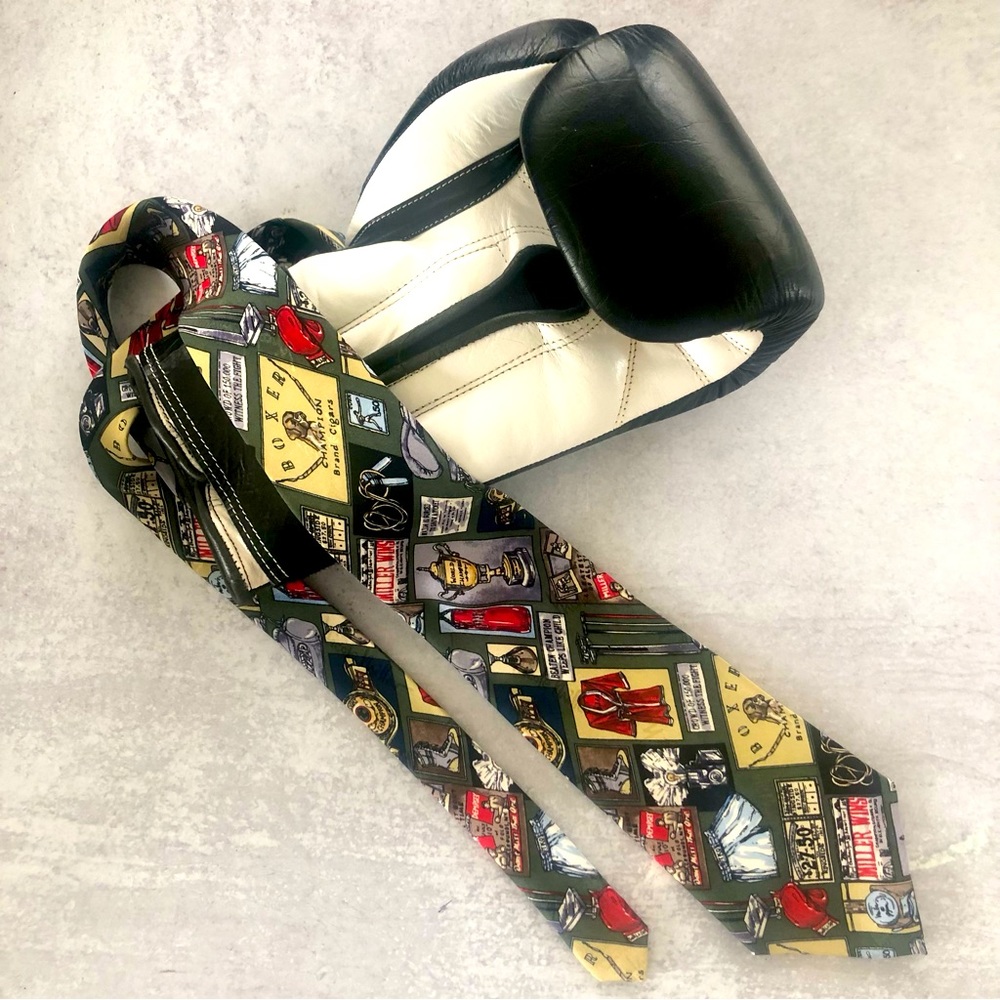 Vintage Nicole Miller Tie Boxer Boxing Theme Silk 90s - Gem